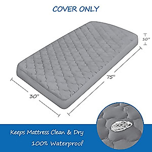 Cot Mattress Pad - Waterproof Quilted Cot Size Mattress Cover Topper 30" X 75" X 10" Fitted for Narrow Twin/Camp Bunk/Rvs Bunk/Guest Beds, Soft & Breathable Microfiber Protector, Grey (Cover Only)