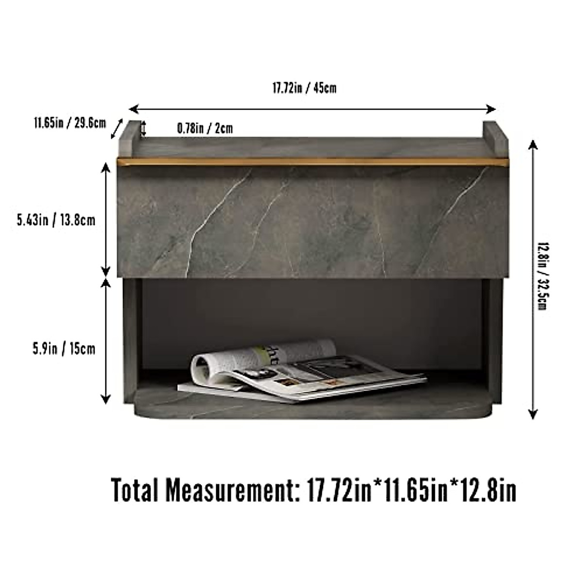 Bixiaomei Floating Bedside Table Nightstands, Wall Mounted Bedside Cabinet, Floating Wall Shelf Console with Mental, Modern Storage Cabinet Unit for Bedroom & Living Room (2 Pieces/Dark Grey/17.72IN)