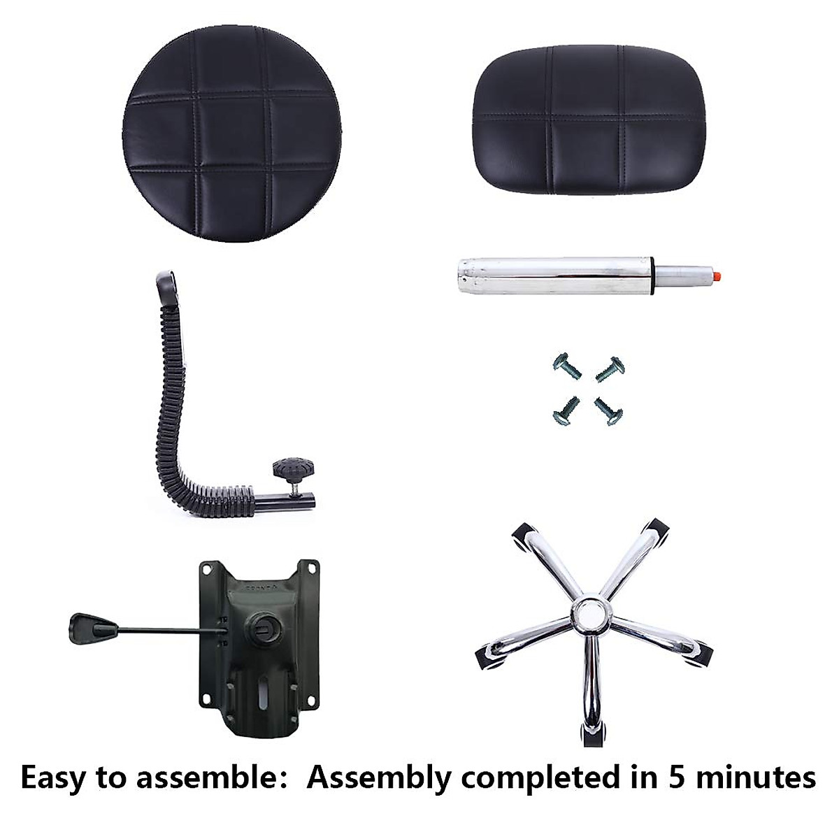 KKTONER Round Rolling Stool with Back PU Leather Height Adjustable Swivel Drafting Work SPA Salon Stools Chair with Wheels (Black)