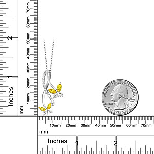 Gem Stone King Butterfly Infinity Pendant Necklace For Women In 925 Sterling Silver | 1.18 Cttw | Yellow Marquise and White Round Cut Zirconia | With 18 Inch Chain