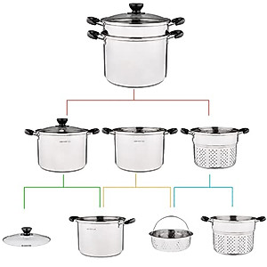 Lake Tian Stainless Steel Pasta Pot With Strainer Insert 4pc 10 Quart, Steamer for cooking, Spaghetti Pot, Stock & Pasta Pots Multipots, Steamer Set With Basket With Lid, Induction Compatible