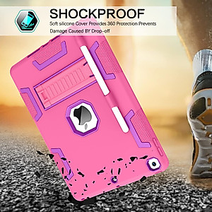 Telaso Compatible with iPad 9th Generation Case,iPad 8th Generation Case, iPad 7th Generation Case, iPad 10.2 2021/2020/2019 Case, 3 in 1 Heavy Duty Kickstand Case with Pen Holder, Pink Purple
