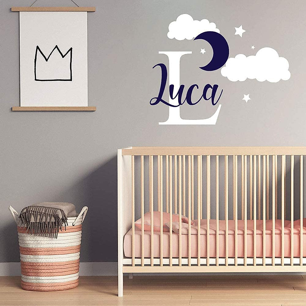 Cloud Decals for Walls - Cloud Stickers for Walls - Goodnight Moon Stickers - Moon Wall Decal - Cloud Wall Decals - Cloud Wall Decor - Moon and Stars Nursery Decor - Custom Name & Initial 22" x 17"
