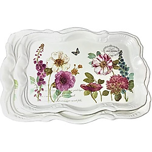 14.7x9.7 Medium Melamine Serving Tray for Eating Melamine Serving Platter Plastic Serving Tray with Handles Floral Resin Breakfast Tray for Veggie Cupcakes Outdoor Medium Serving Tray with Prints
