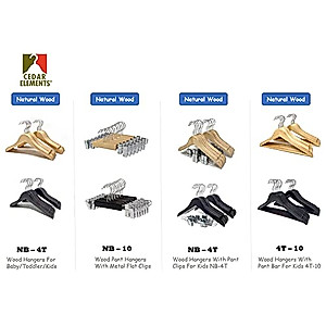 Kids Hangers with Metal Clips Pant Bar 4T-10 (Natural Wood)