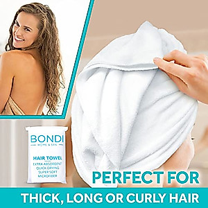 BONDI HOME SPA Microfiber Hair Towel - Extra Large Wet Hair Towel Wrap (42 x 22) - Anti-Frizz, Fast Hair Drying Towel - Perfect for Long, Thick or Curly Hair (Rectangle)