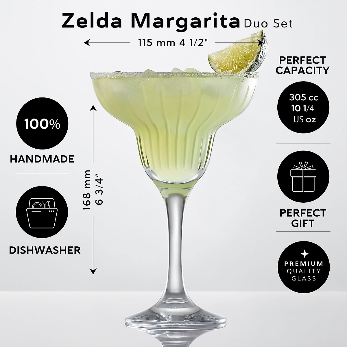 GRACE ERA Margarita Glasses Set Cocktail Glasses for Bar, Frozen Margaritas, Martini, Mixing Cocktails, Gin and Tonic glasses, Set of 2-10oz (Set of 2)