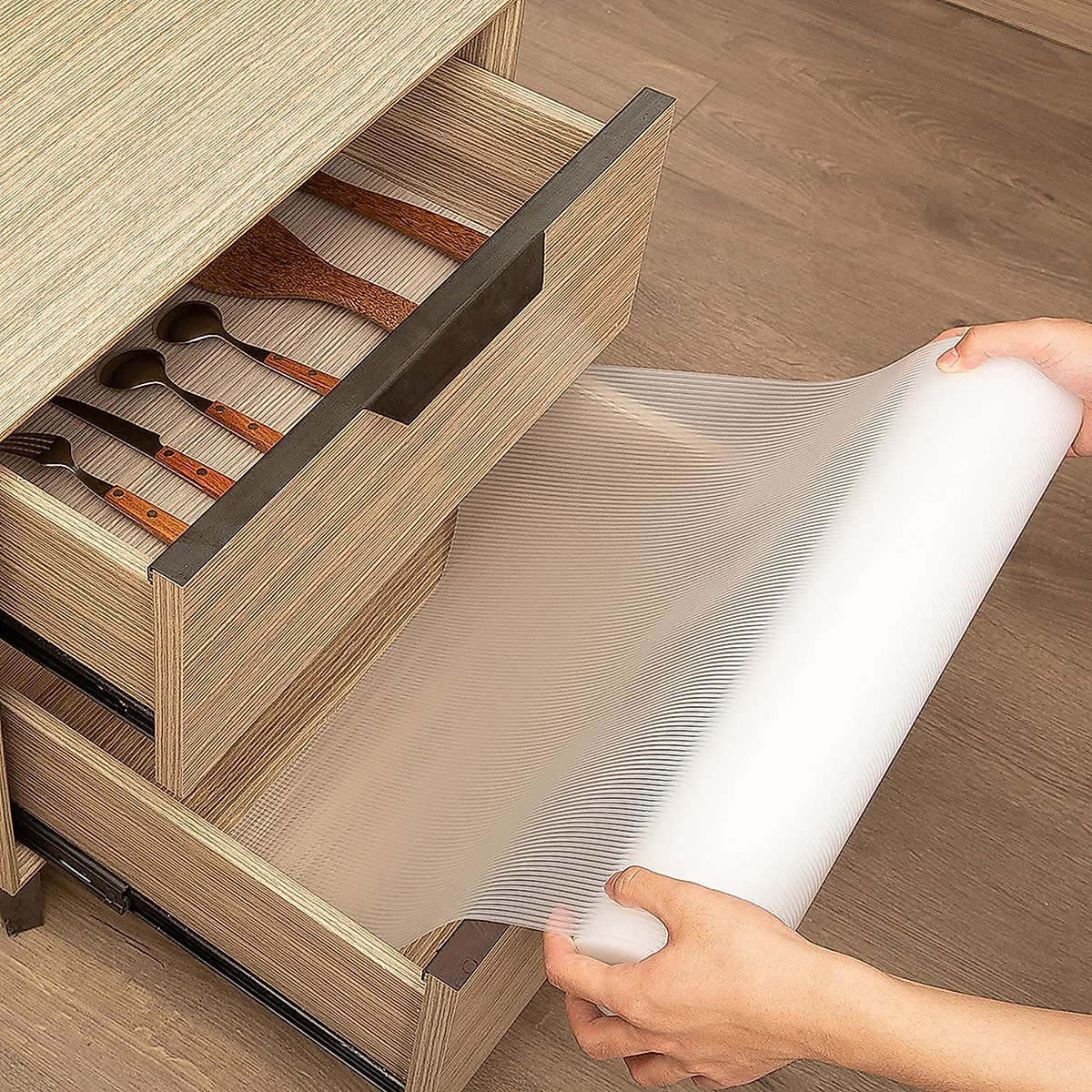 Rxemohesuoh Original Non-Slip Ribbed Drawer and Shelf Liner,Eco-Friendly Materials,Non Adhesive,Powerful Grip,Cuttable and Washable,12INx10FT Roll,for Drawers,Shelves,Cabinets,Kitchens,Clear