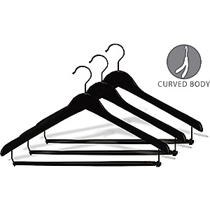 Premium Wooden Suit Hangers 50 Pack, Smooth Solid Wood Coat Hanger with Locking Bar Black Finish