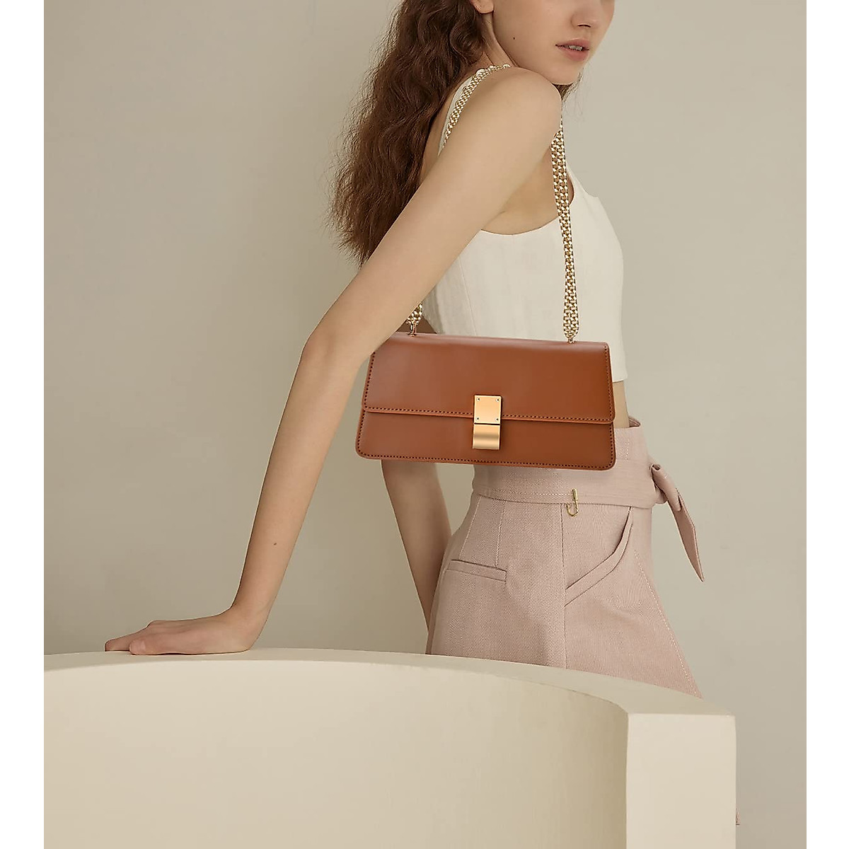 GM LIKKIE Crossbody Shoulder Bag for Women, Medium Ladies Clutch Purse, Trendy Y2K PU Leather Handbag (Brown)