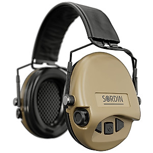 Sordin Supreme MIL AUX Active Ear Defenders - for Military & Special Forces - Leather Band & Foam Kits - Beige Ear Muffs