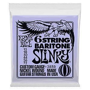 Ernie Ball 6-String Baritone Slinky Nickel Wound Electric Guitar Strings, 13-72 Gauge (P02839)