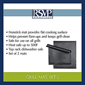 RSVP International Barbeque Grilling Collection Easy Clean, Dishwasher Safe BBQ, Mat 15.75x13, 2 Piece Set, Non-Stick, Black