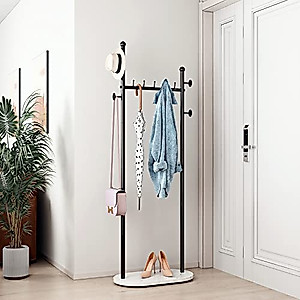 DR.IRON Black Clothing Racks with Marble Base Modern Coat Racks Freestanding Black Clothes Rack with Shelves for Bedroom Heavy Duty Garment Racks in Hallway, Entryway