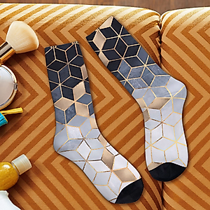 AOWULA Gradient Black Grey Cubes Socks for Men/Women Gift Novelty Crew Funny Crazy Tube Socks