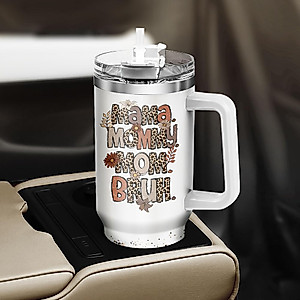 99WHALE Mom Bruh Messy Bun Leopard, Tumbler 40 Oz With Handle Lid And Straw, Mom Gifts, Mommy Straws Cup Mothers Life To Women Momma Funny Be For Handle Daisy Insulated Modern Coffee