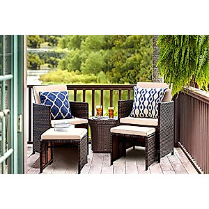 KaiMeng 4 Pieces Patio Furniture Space Saving Outdoor Brown Black Wicker Rattan Dining Sofa Chairs Cushioned Balcony Porch Sets with Ottomans (Beige)
