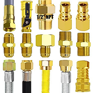 NQN Upgraded 18 Feet High Pressure Braided Propane Hose Extension with Conversion Coupling 3/8" Flare to 1/2" Female NPT, 1/4" Male NPT, 3/8" Male NPT, 3/8" Male Flare for BBQ Grill, Fire Pit, Heater