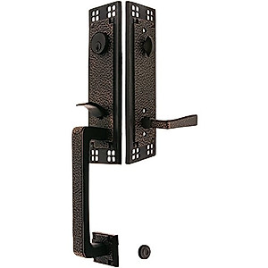 Arts & Crafts Style Tubular Handleset in Oil Rubbed Bronze with Left Hand Hammered Levers and 2 3/8" Backset. Antique Door Handles.