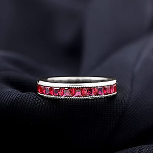 Rosec Jewels Certified Lab Grown Ruby Eternity Band Ring for Women, Ruby Anniversary Ring, Aaaa Quality - Ready To Gift, 14K White Gold, Size:US 10.00