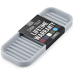 Zulay (9x3.5) Silicone Sponge Holder for Kitchen Sink - Flexible Multipurpose Kitchen Soap Tray Sponge Holder - Sink Organizer Tray for Kitchen, Bathroom, Makeup, Trinkets & More (Gray)
