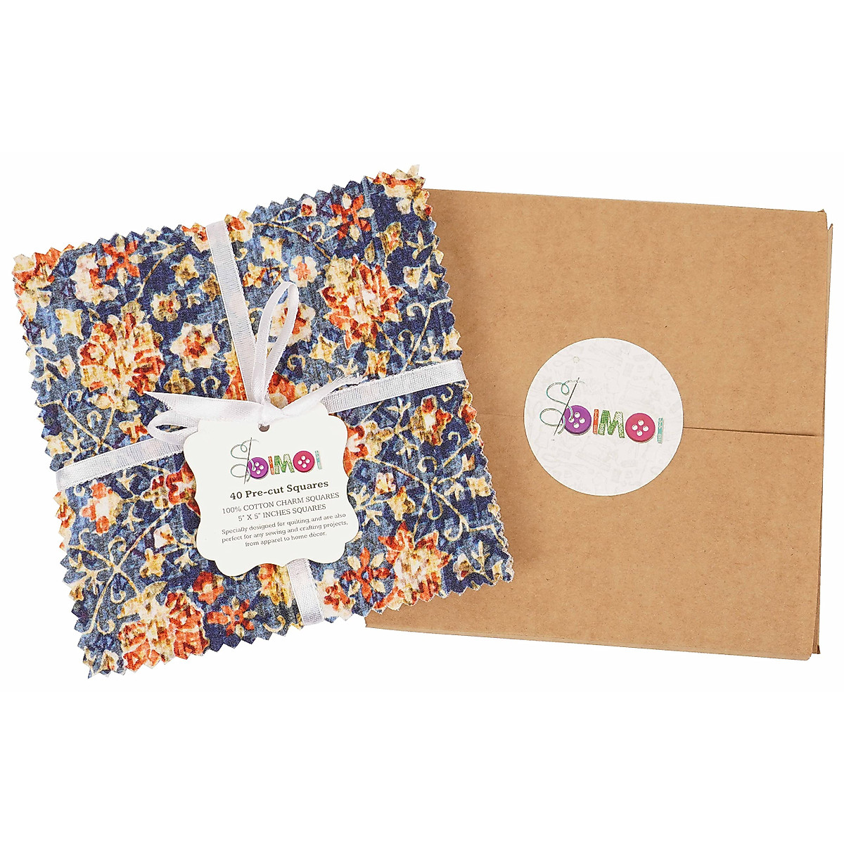 Soimoi Floral Floral with Texture Print Precut 5-inch Cotton Fabric Quilting Squares Charm Pack DIY Patchwork Sewing Craft- Multicolor