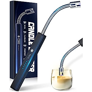 Electric Lighter for Candle USB Rechargeable - Stocking Stuffers for Men Women Upgraded Plasma Arc Lighter with LED Display Flameless Safety Lock Long Lighter for Grill Cooking Camping
