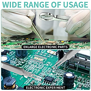 8 Pcs Tweezers Set Stainless Steel Tweezers Forceps with Magnifying Glass Straight Fine Point Forceps Curved Round Flat Tip Tweezers 9 Holes Straight Curved Tip Tweezers for Beauty Craft (Simple)