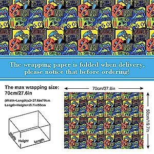 AnyDesign 12Pcs Gaming Wrapping Paper Colorful Video Game Gift Wrap Paper Bulk Folded Flat Gamepad Controller Art Paper for Birthday Baby Shower Theme Party DIY Crafts Gift Wrapping, 19.7 x 27.6 In