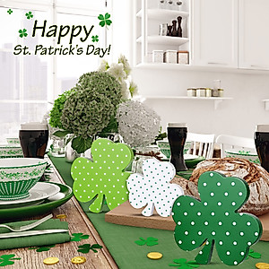 3 Pieces St Patricks Day Table Wooden Signs Shamrocks Wooden Sign Irish Themed Freestanding Table Decorations for Desk Office Home Party Decoration Tray Decor (Lovely Style)