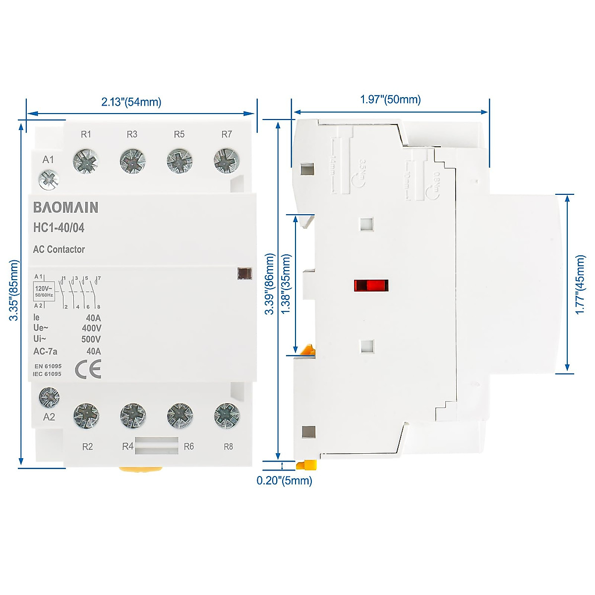 Baomain AC Contactor 40A Coil 4 Pole Universal Circuit Control 35mm DIN Rail Mount HC1-40/04 (4NC, AC 110V)