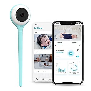 Lollipop Baby Monitor with True Crying Detection (Turquoise) - Smart WiFi Baby Camera - Camera with Video, Audio and Sleep Tracking Bundled with Portable Pacifier Holder, 1 Count (Pack of 1)