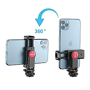 ULANZI Universal Phone Tripod Mount with Cold Shoe Mount, Rotates and Adjustable Clamp Holder Smartphone Clip Adapter for iPhone 11 Pro Max X XR Xs Max 8 7 Plus Samsung Galaxy s10 s9 Note10 Google