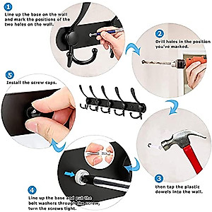 Wall Mounted Coat Rack - 5 Tri Hooks, Heavy Duty, Stainless Steel, Metal Coat Hook Rail for Coat Hat Towel Purse Robes Mudroom Bathroom Entryway （Black）