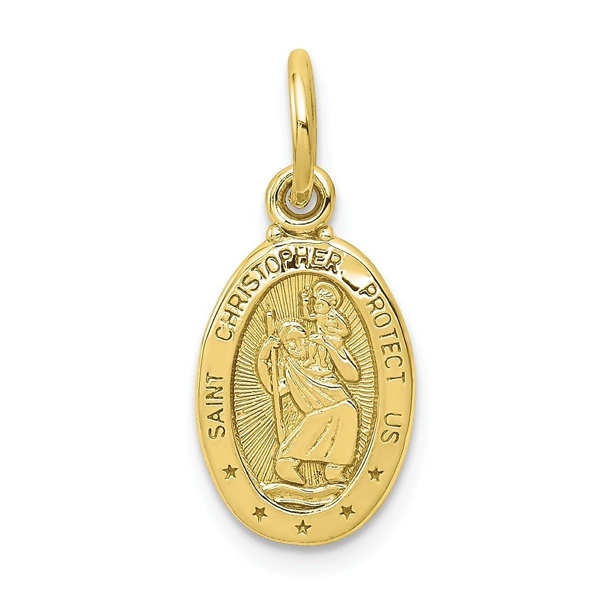 10k Yellow Gold Solid Catholic Patron Saint Christopher Brushed Matte Finish Pendant Charm - 20mm x 9mm