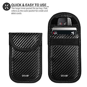 Olixar Car Key Signal Blocker Case/RFID Pouch - Car Keys Signal Blocker for Car Keyless Entry - Faraday Pouch - RFID & NFC Signal Blocking Wallet - Protect Keys & Credit Cards - Carbon Fiber