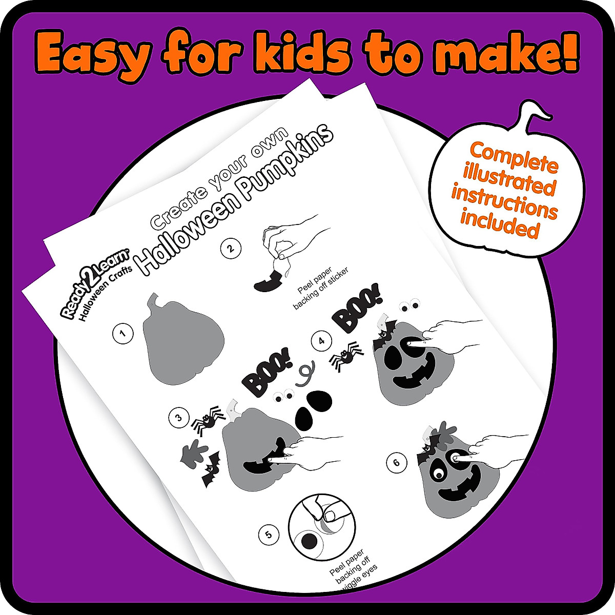 Ready 2 Learn Create Your Own Halloween Pumpkins | Set of 4 | Halloween Crafts for Kids Ages 4-8 | DIY Party Favors, Ornaments, Magnets and Decor