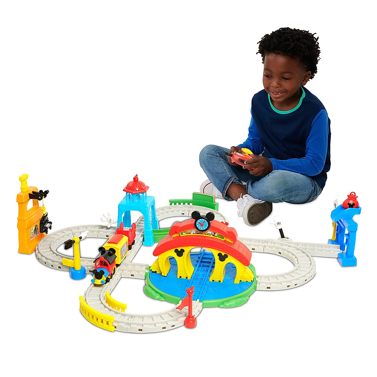 Disney Junior Mickey Mouse Around Town Track Set, 35-piece Remote Control Toy Train, Officially Licensed Kids Toys for Ages 3 Up, Amazon Exclusive