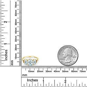 Gem Stone King 10K Yellow Gold Sky Blue Aquamarine and White Diamond 3-Stone Engagement Ring For Women | 2.24 Cttw | 3 Stone Wedding Anniversary Promise Ring For Women (Size 8)