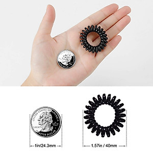 TailaiMei 30 Pcs Spiral Hair Ties, No Crease Coil Hair Ties, Phone Cord Hair Ties for Thick Hair - Women Ponytail Holder Elastics(Black&Transparent)