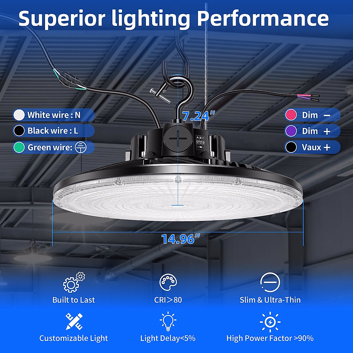 9 Pack 480V UFO LED High Bay Light 150W 100W 80W Adjustable UFO Lights 150 LM/W UL/DLC Listed Dimmable High Bay LED Light 5000K Daylight IP65 Waterproof Commercial Bay Lighting for Factory Warehouse