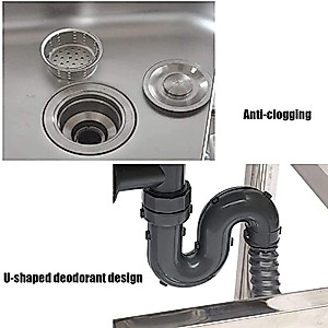 Commercial Restaurant Sink,304 Stainless Steel Utility Sink Kitchen Bowl Sink,with Double Storage Shelves&Drainer Unit Faucet Combo with Strainer (Double Bowl)