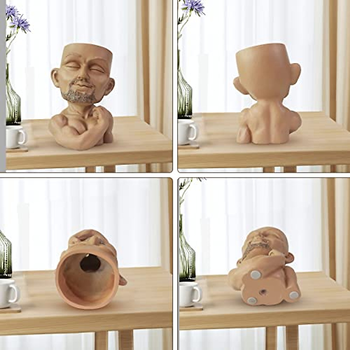 Face Planter Pot Head Planter - Beefcake Guy Model Human Funny Face Flower Pot for Indoor and Outdoor Plants Creative Decoration, Resin Succulent Planters with Drainage Hole