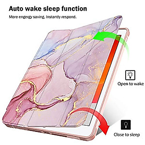 PIXIU Compatible with Pad 9.7 inch Case with Pencil Holder,pad 6th /5th Generation Cases,Full Body Protective Folio Leather Smart case Cover with Wake/Sleep Feature (Purple Marble)
