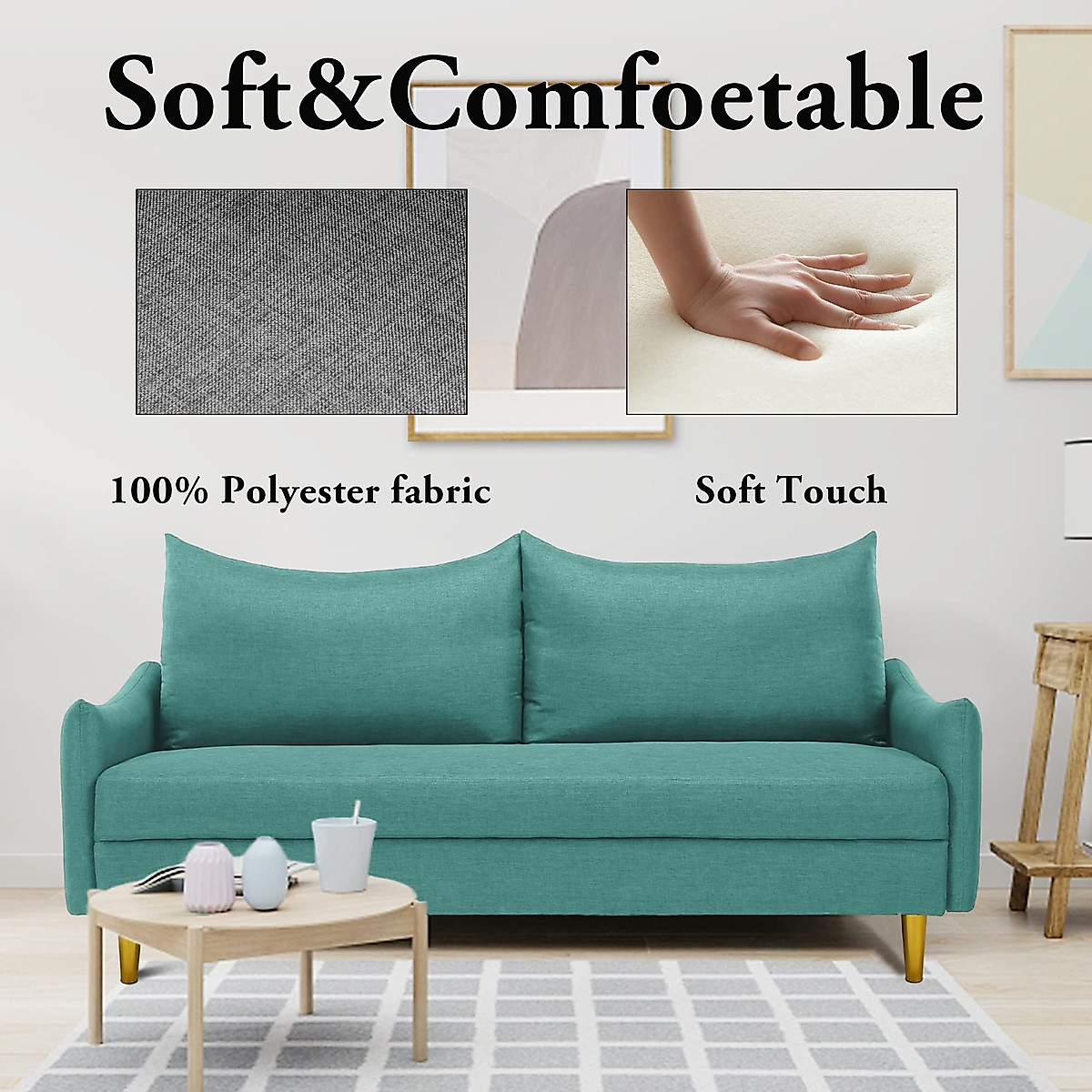 Hdxdkog Loveseat Sofa, 67'' Mid Century Modern Small Love Seat for Small Space, Upholstered 2 Seater Sofa Comfy Couch Furniture for Living Room, Bedroom Apartment (Green)