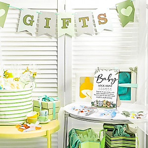 Hoteam 21 Pcs Baby Shower Games Include Baby Sock Hunt Sign and 20 Pair Small Cotton Baby Socks Wooden Table Sign with Holder for Boy and Girl Gender Reveal Party Favors(Safari,Animal Style)