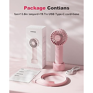 Coohea Handheld Fan Mini Portable Fan USB Rechargeable Battery Fan 3 Speeds Powerful Personal Fan Cute Small Cooling Fan with Base Lanyard for Eyelash Makeup Travel Trip Beach Indoor Outdoor, Pink
