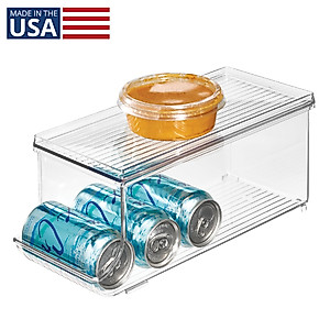 iDesign Plastic Food and Soda Can Lid for Refrigerator, Freezer, and Pantry for Organizing Tea, Pop, Beer, Water, BPA-Free, 13.75" x 5.75" x 5.75", Clear