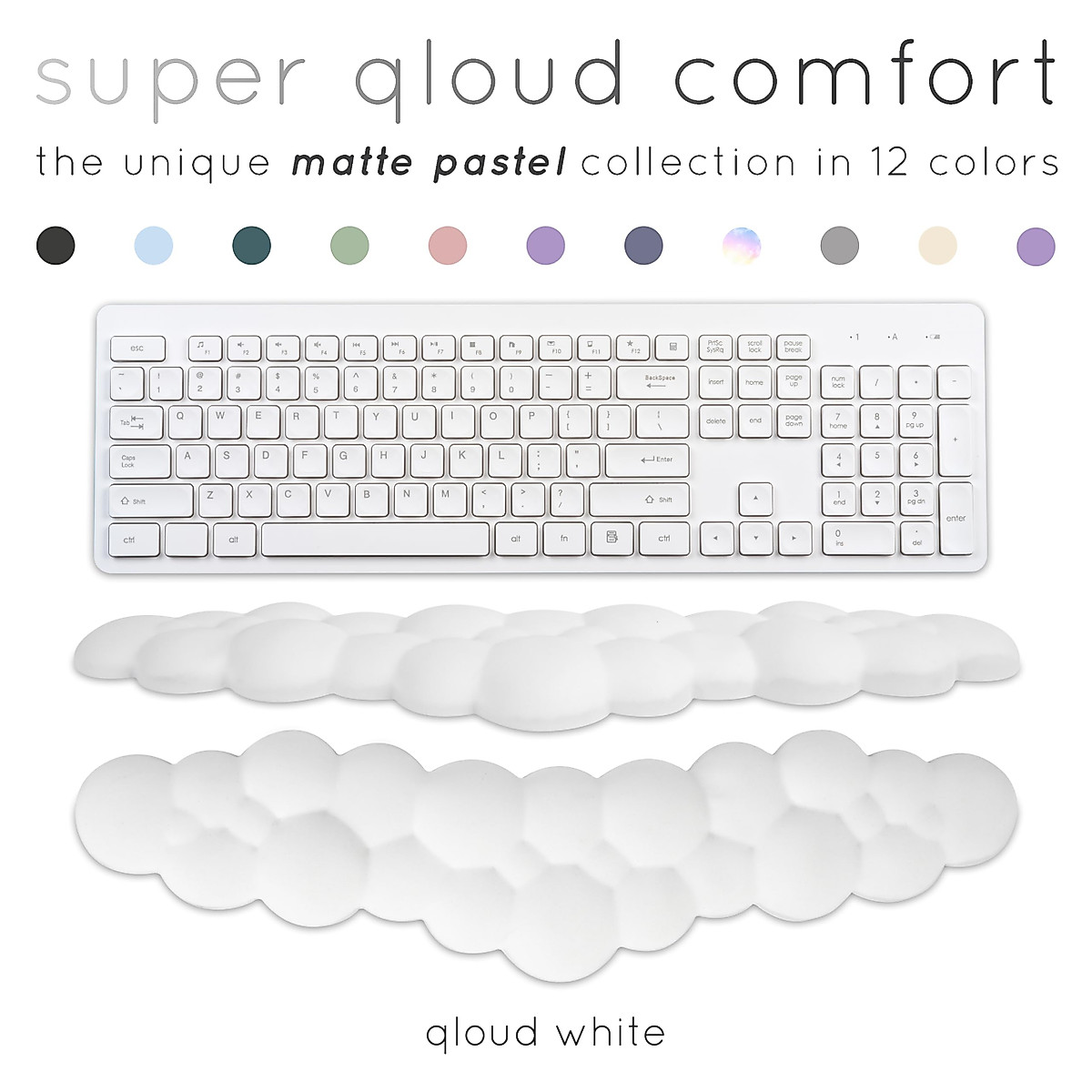 Create-ables Qloud Cloud Wrist Rest Keyboard Wrist Rest for Computer Keyboard Pad, Cloud Keyboard Wrist Rest, Wrist Pad for Keyboard, Memory Foam, Non Slip Base, Comes with Mouse Pad - White