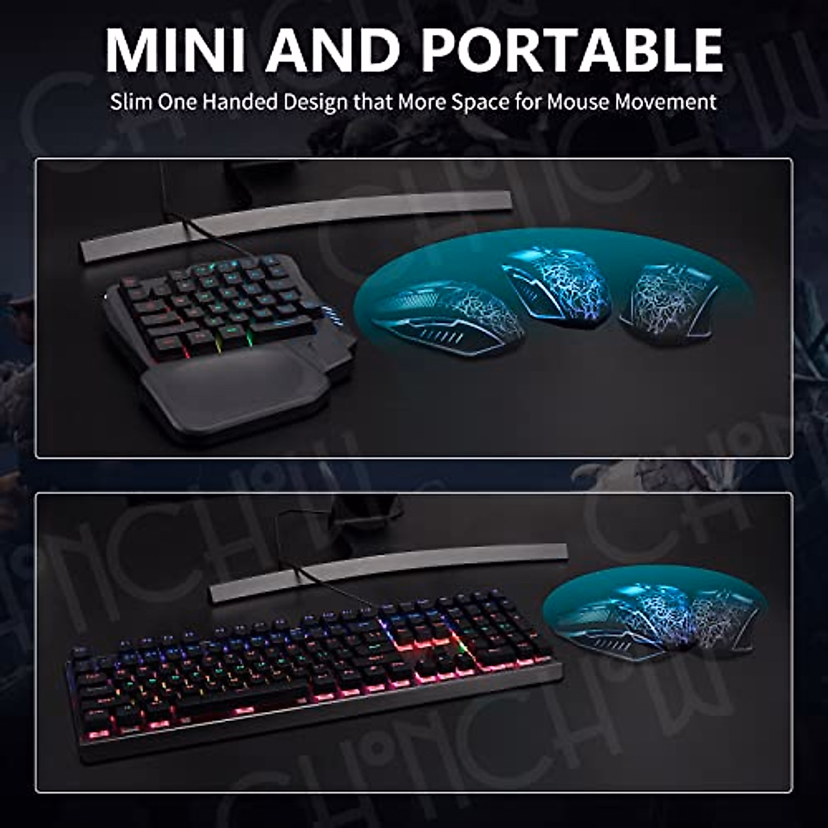 CHONCHOW One Handed Gaming Keyboard Rainbow LED Light Up, 35 Keys Protable Mini Single Hand Keyboard with Wrist Rest, Ergonomic Wired One Hand Keyboard for Xbox PS4 PS5 PC Laptop with USB Hub